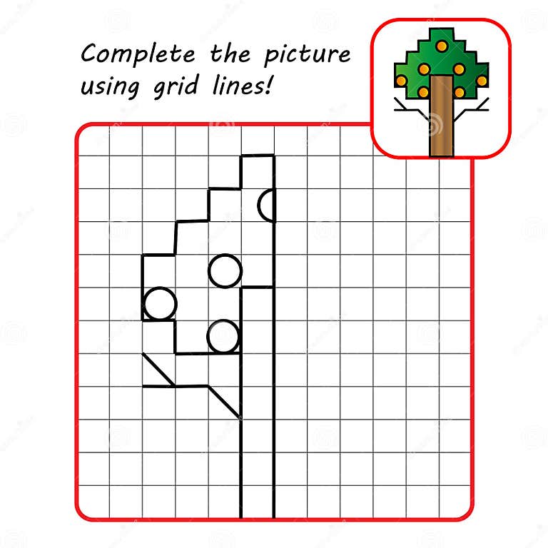 Educational Game for Kids. Simple Exercise. Tree. Drawing Using Grid ...