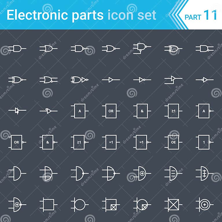 Electric and Electronic Icons, Electric Diagram Symbols. Digital ...