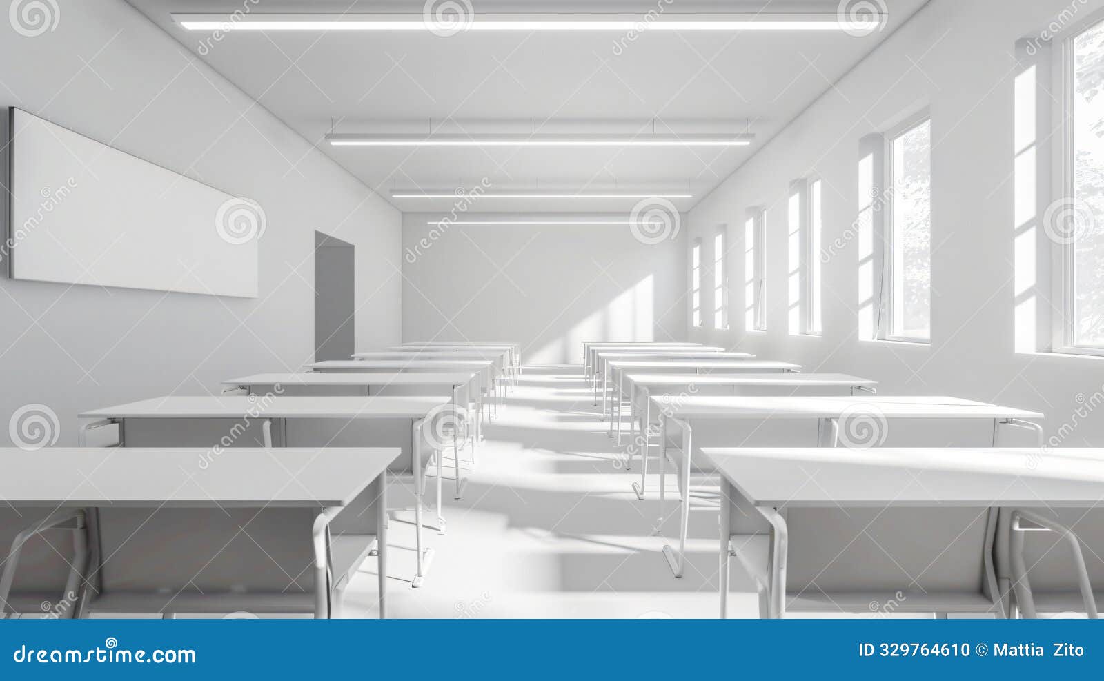 A Complete White Classroom with Lights Coming from the Window Stock ...