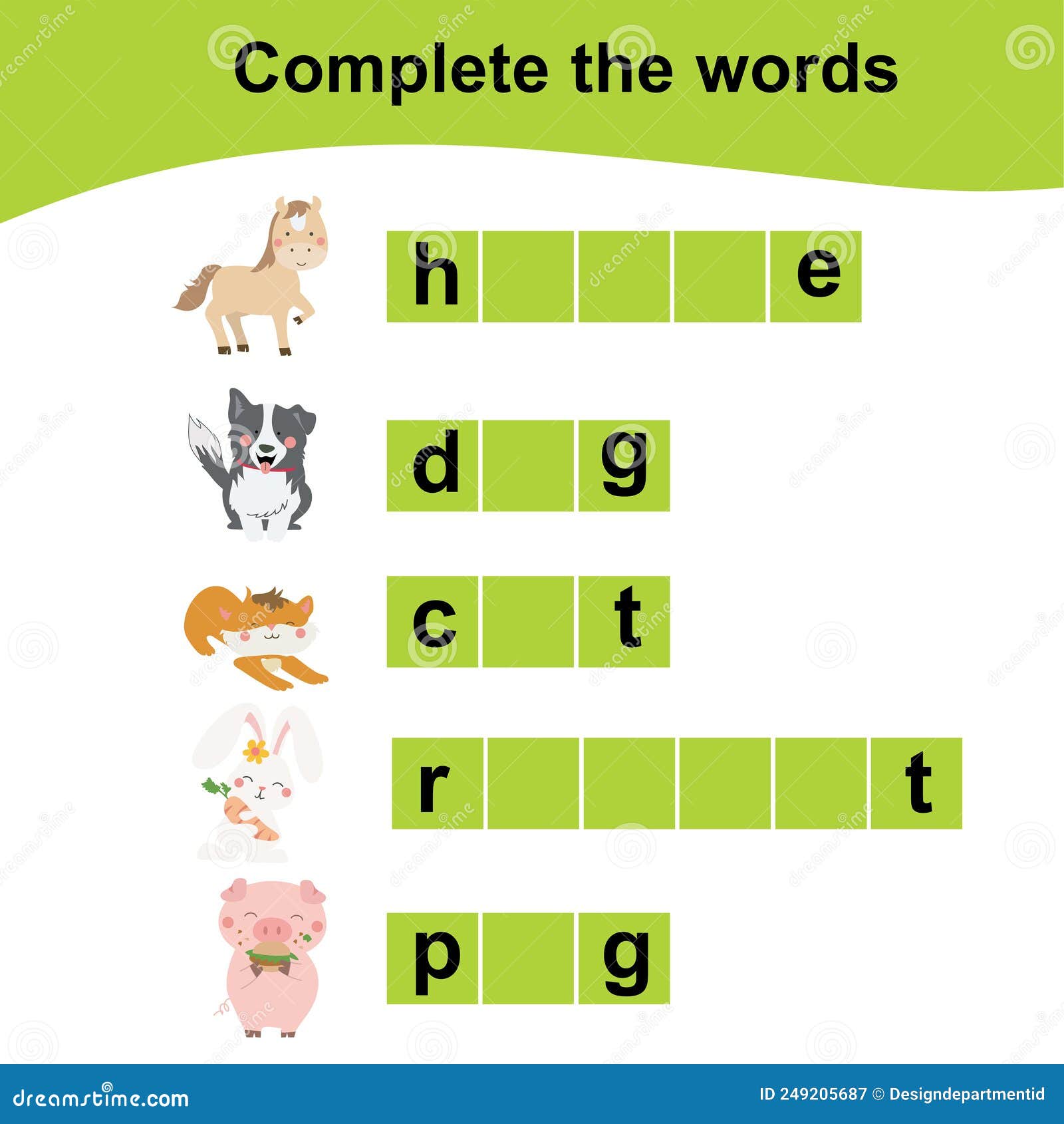 Complete the Words Worksheet Stock Vector - Illustration of vocabulary ...