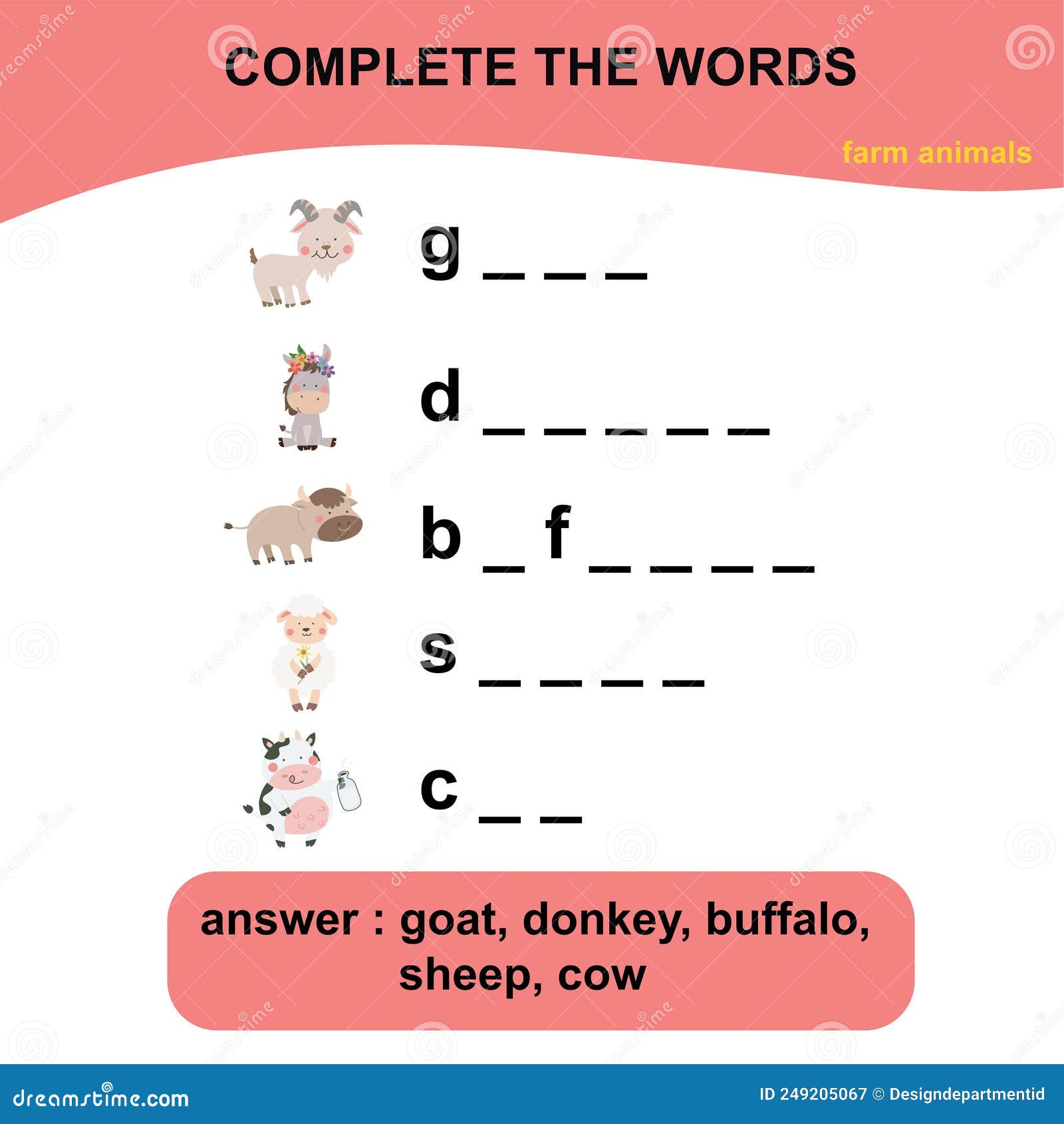 Complete the Words Worksheet Stock Vector - Illustration of words, kids ...