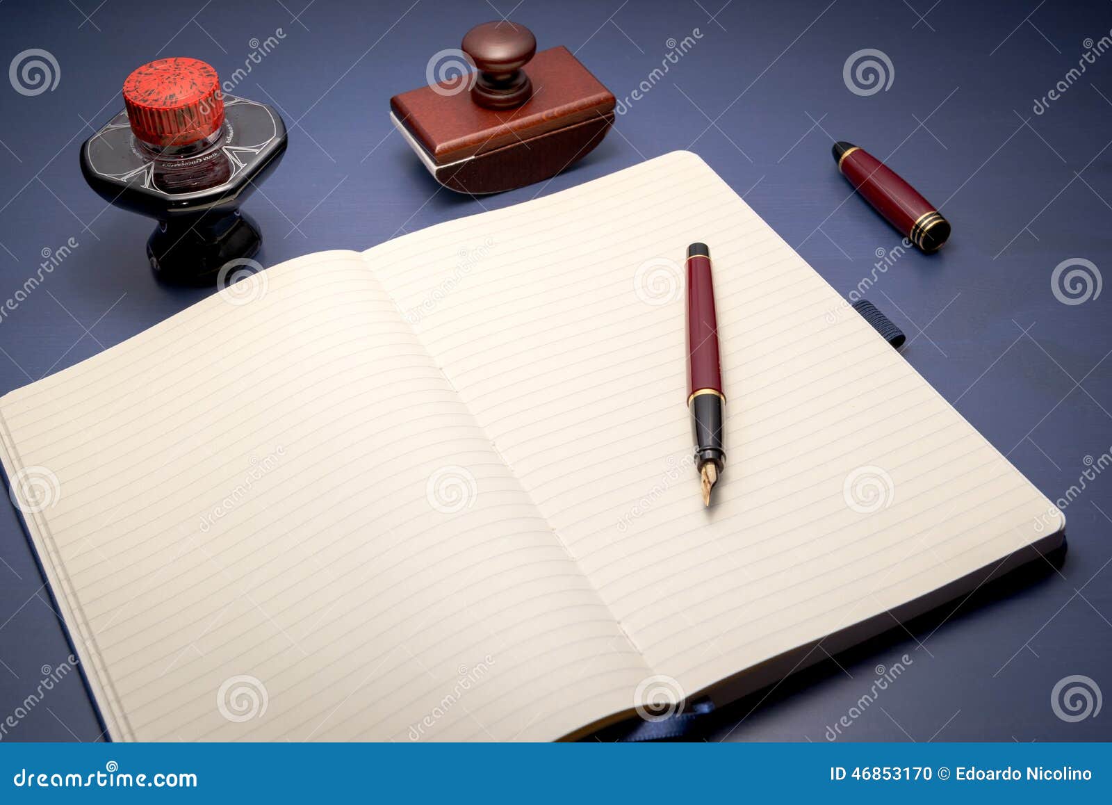 Complete Writing Set on Desk Stock Photo - Image of remind, blue: 46853170