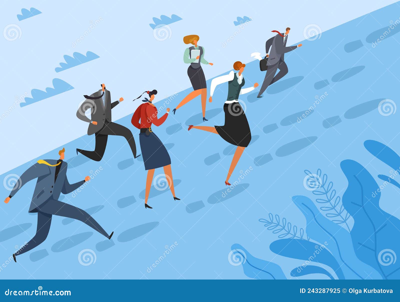 Completed Business Model. Along Way, Business Team Climbing Uphill ...