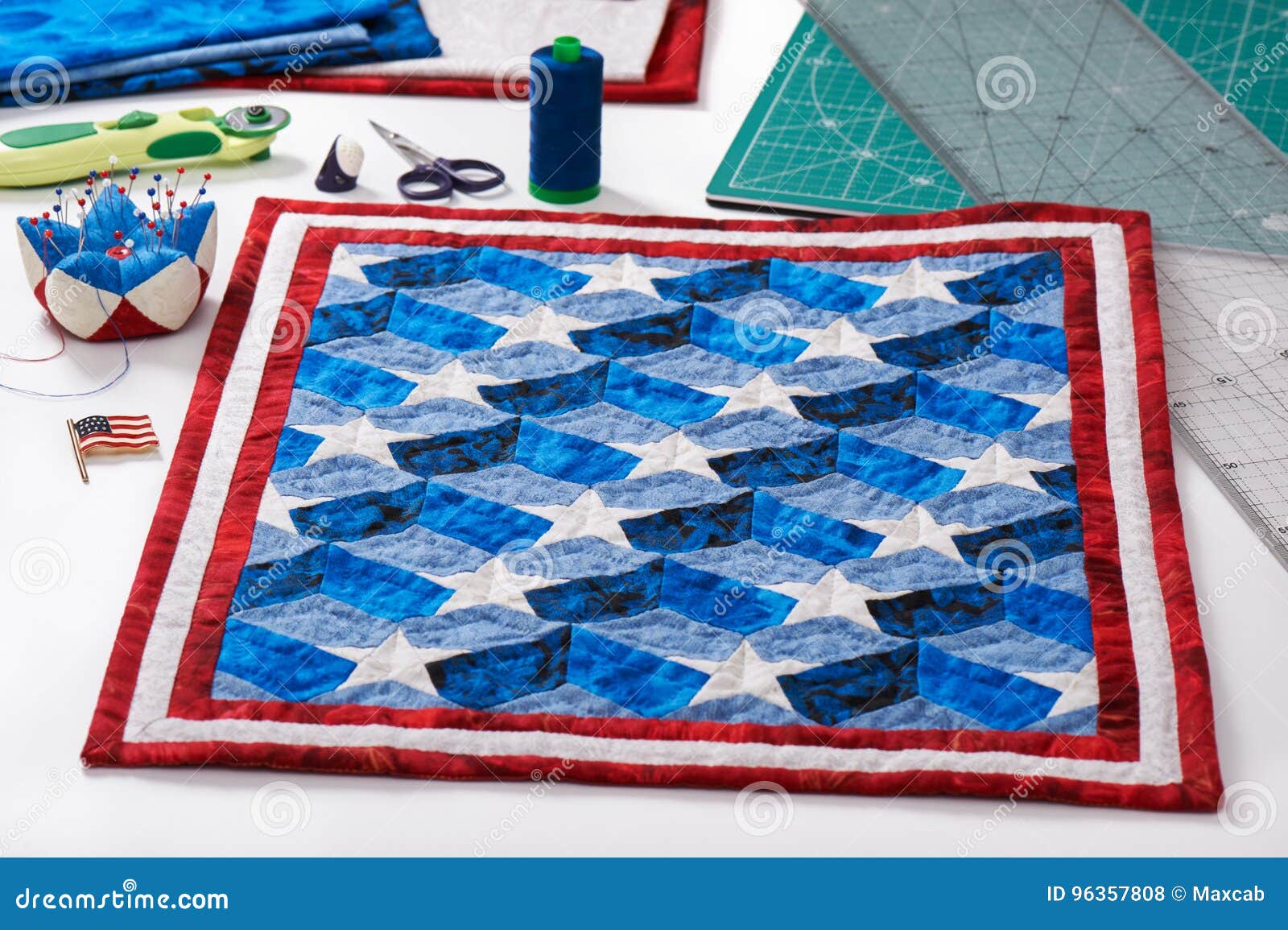 Completed Quilt with Stylized Elements of American Flag, Patchwork ...