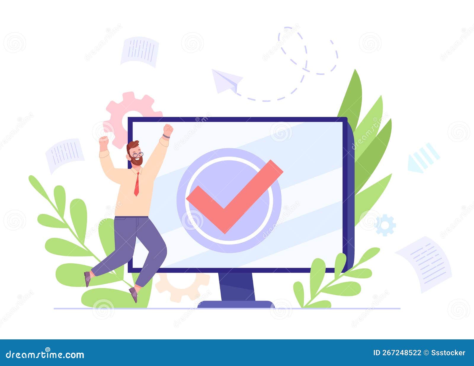 Completed Task Concept. Happy Man Joy at Done Work Tasks on Computer ...