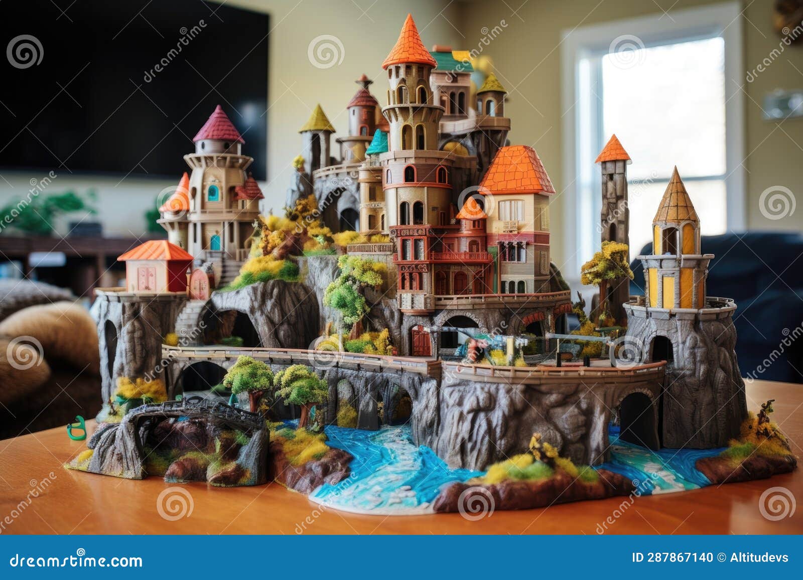 Completed Toy Castle with Surrounding Toy Landscape Stock Photo - Image ...