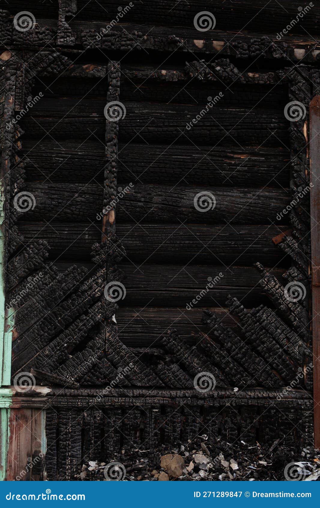 Completely Burned Black Wooden House Stock Image - Image of black ...