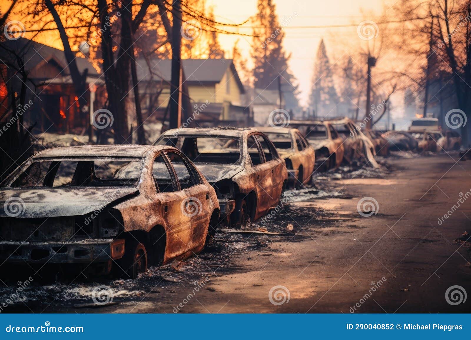 Completely Burned Out Cars after Natural Disaster Stock Photo - Image ...
