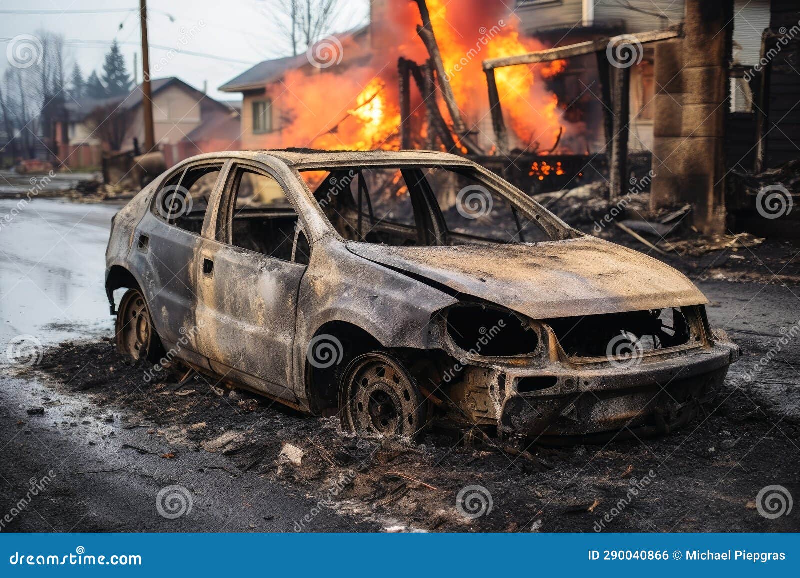 Completely Burned Out Cars after Natural Disaster Stock Photo - Image ...