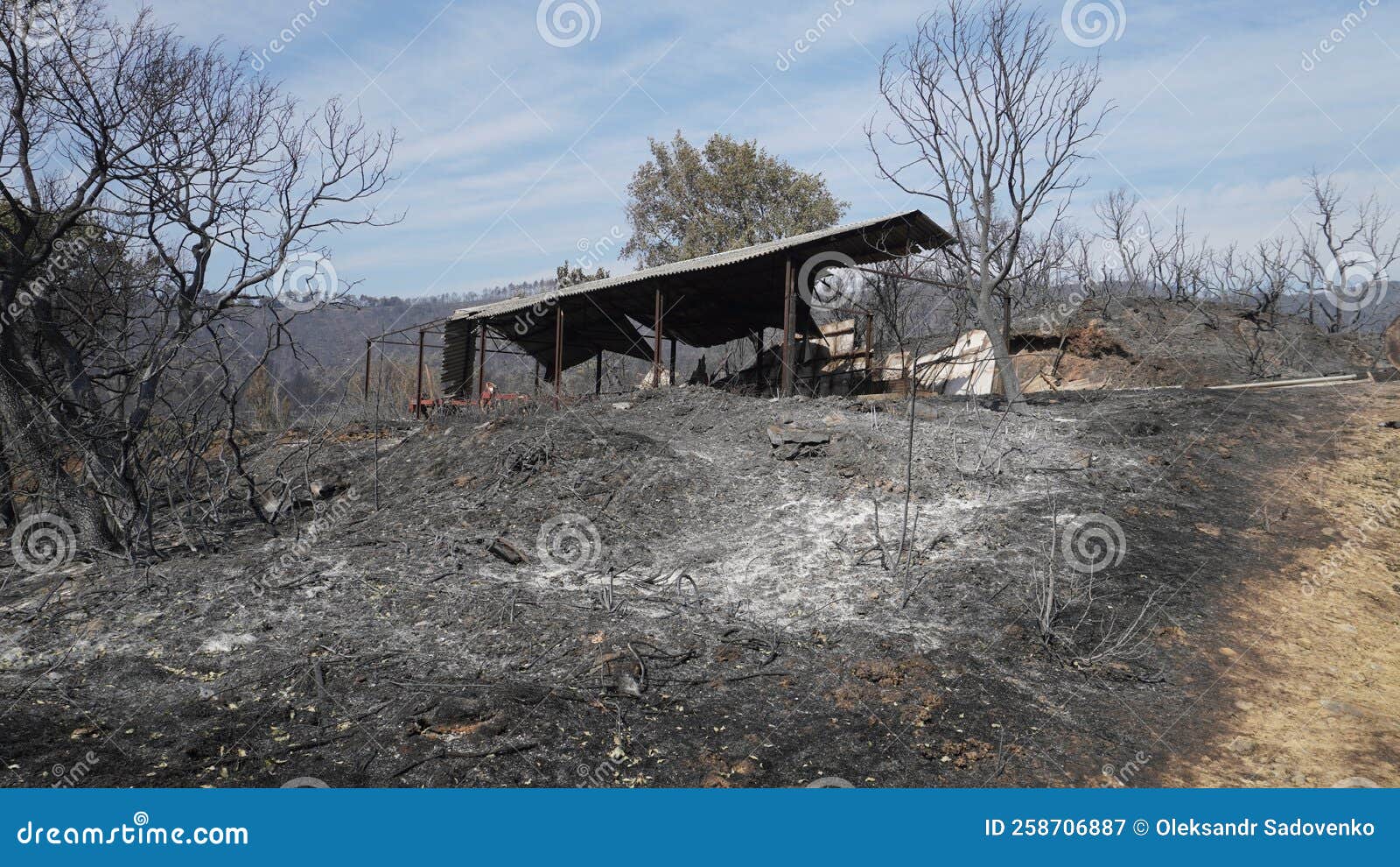 Completely Burnt Building in the Mountains Stock Image - Image of ...