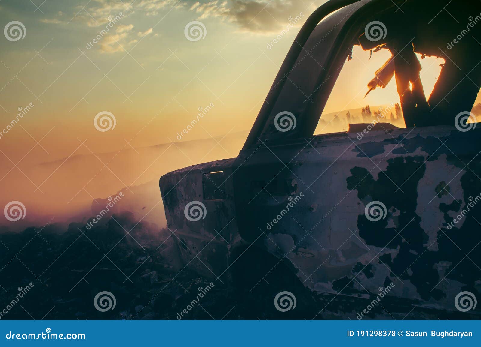 A Completely Burnt Car on the Side of the Road Stock Photo - Image of ...