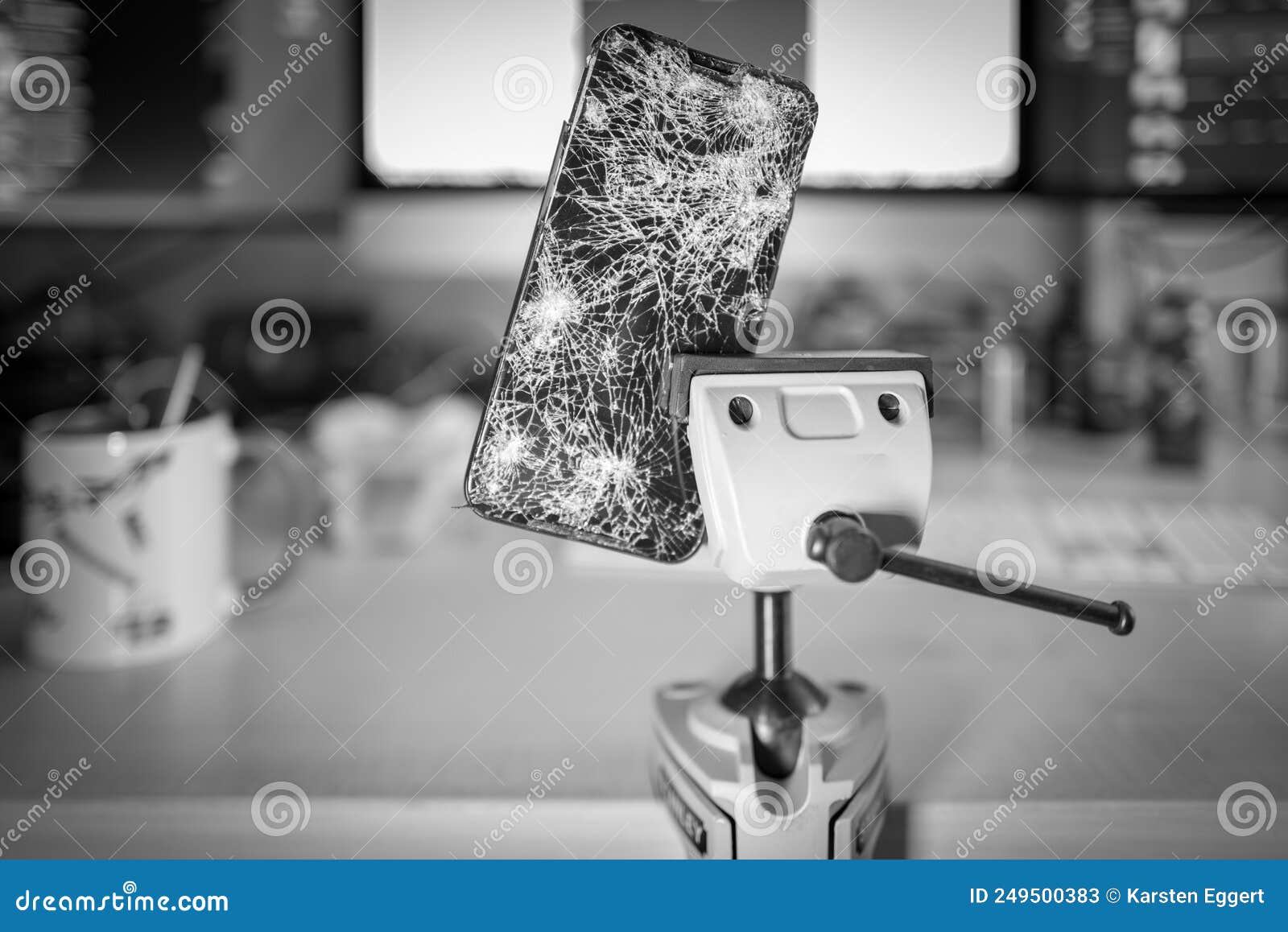 Completely Destroyed Cell Phone is Clamped in a Vice Stock Image ...