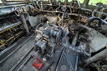 Completely Destroyed Cockpit of an Old Aircraft Stock Image - Image of ...