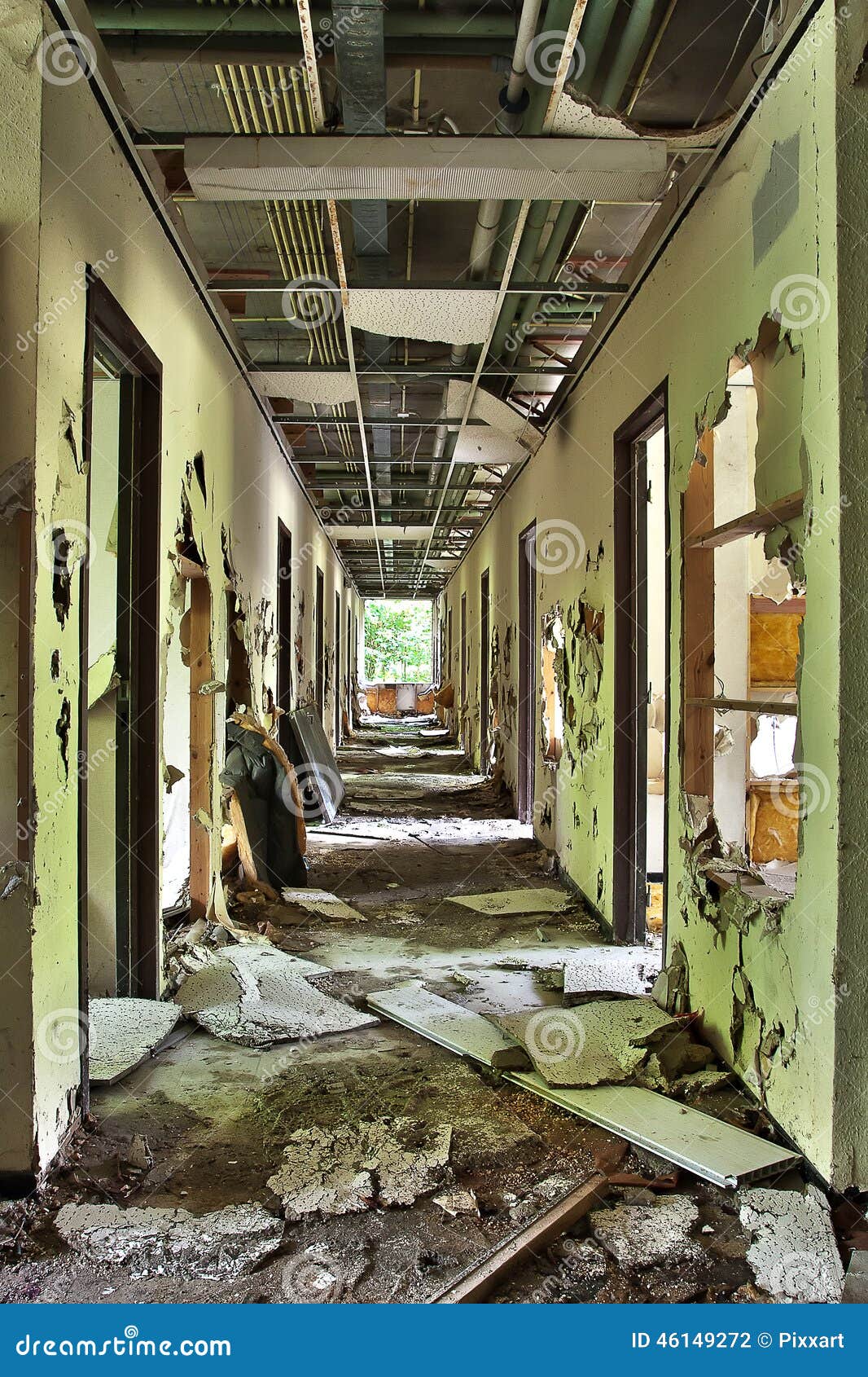 Completely Destroyed Hallway in Abandoned Building Stock Photo - Image ...