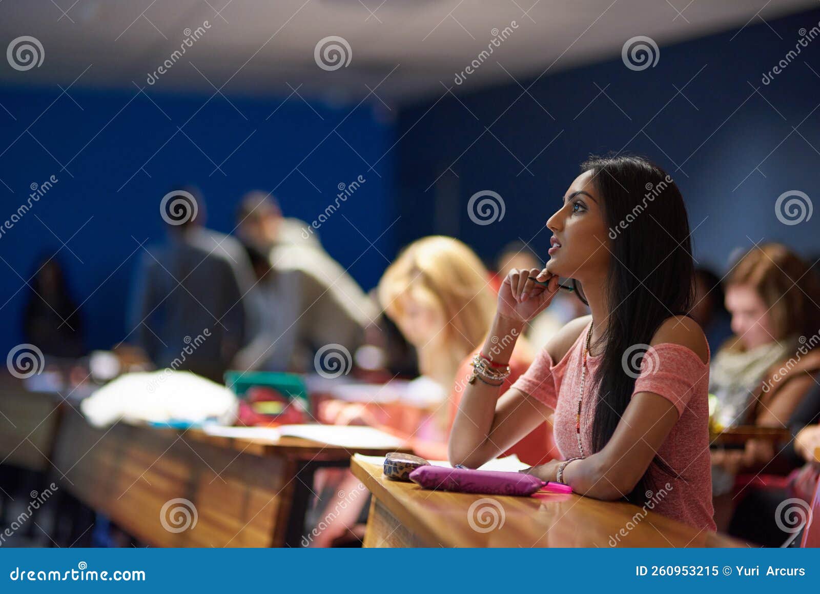 Completely Focused on the Lecture. a Beautiful University Student ...