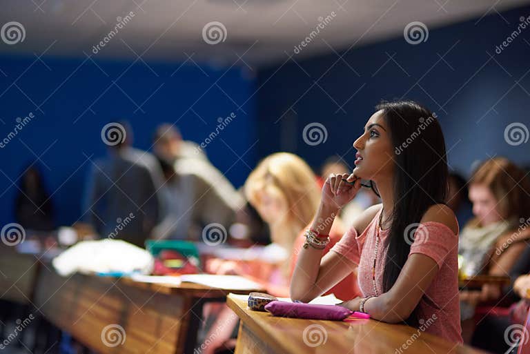 Completely Focused on the Lecture. a Beautiful University Student ...