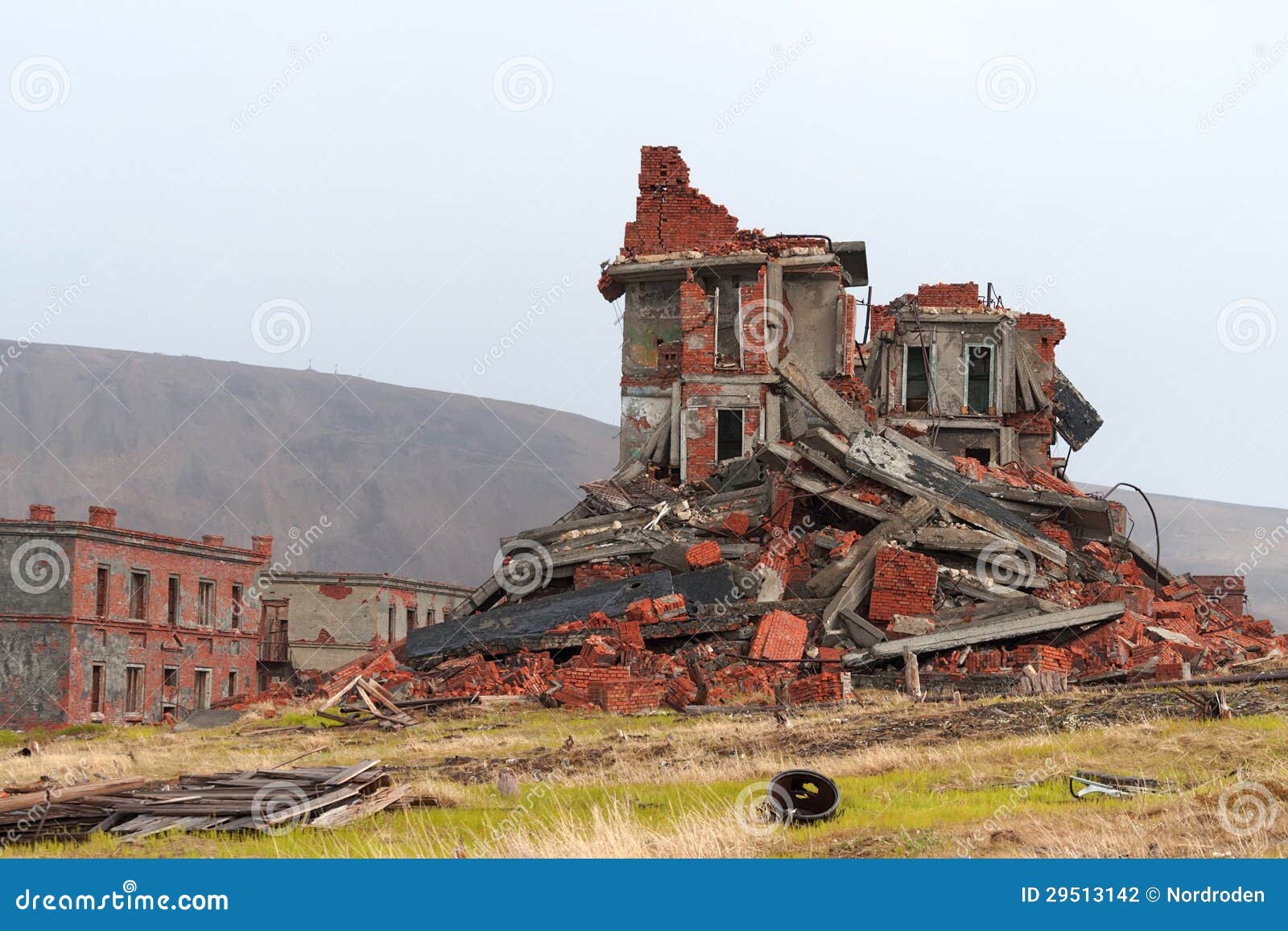 Completely Ruined Brick Building Stock Photo - Image of demolition ...