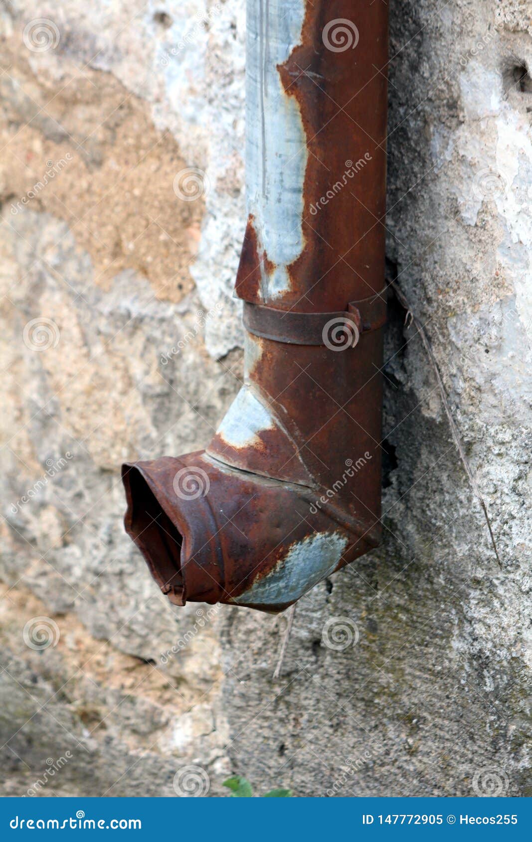 Almost Completely Rusted and Beaten Down Gutter Rainfall Exit Mounted ...