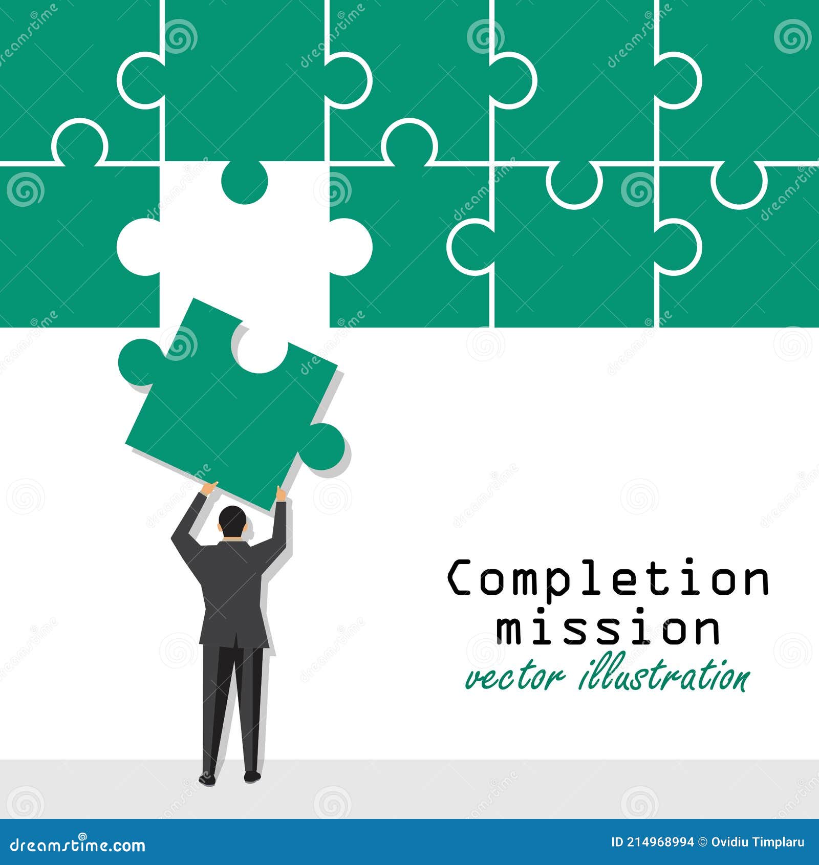 Completion Mission Concept. Businessman Putting Last Puzzle in Jigsaw ...