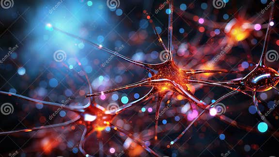 Synaptic Symphony: Orange & Red Filaments with Glowing Nodes on Bokeh ...