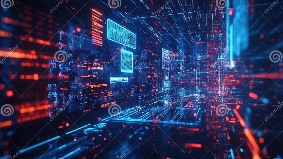 Digital Information Flows through Cyberspace, Creating a Futuristic Technological Landscape ...