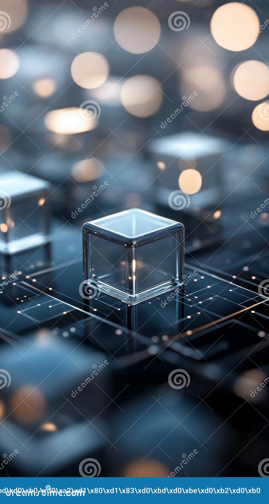 Complex Arrangement of Translucent Cubes on a Digital Matrix Background ...