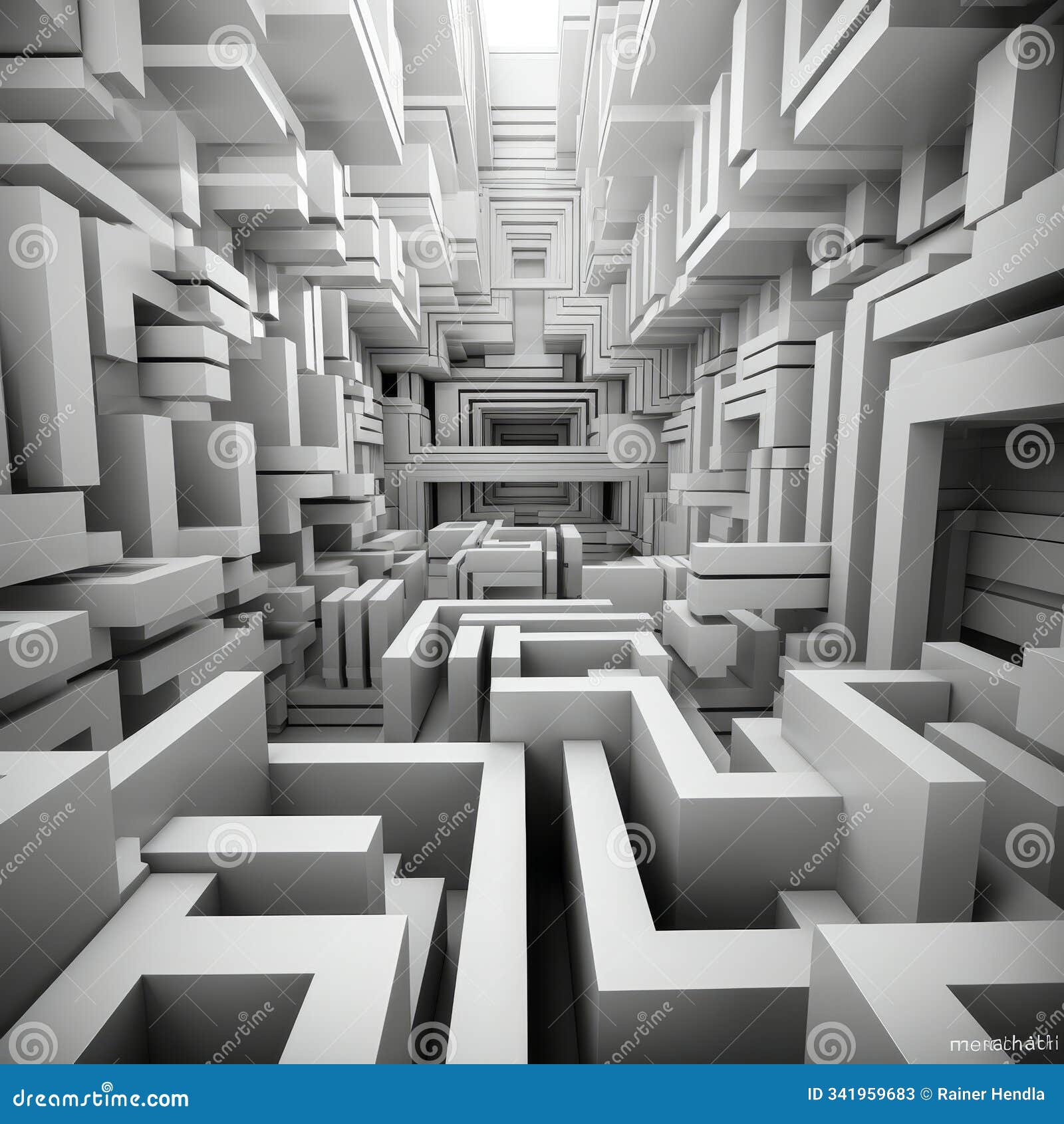 A Complex Arrangement of White Geometric Shapes Forms a Labyrinthine ...