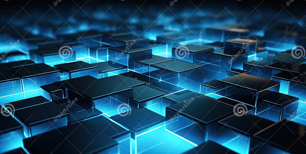 A Complex Array of Glowing Blue Cubes Creating a Surreal Cyberspace ...