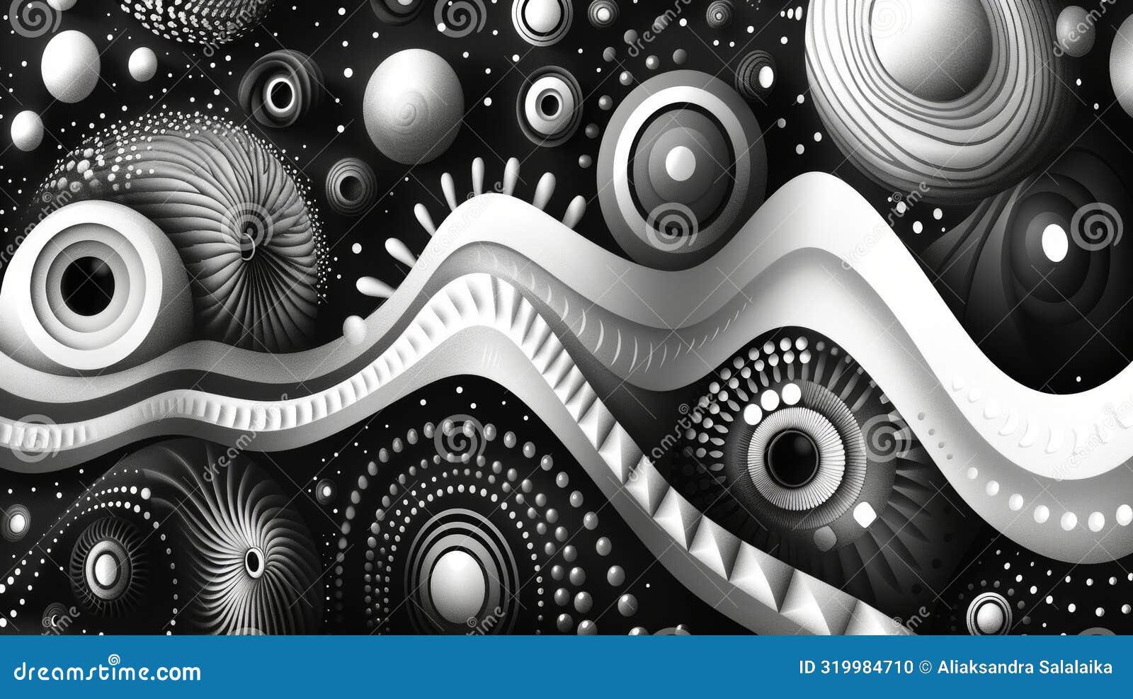 Complex Black and White Neurographic Design Featuring Geometric ...