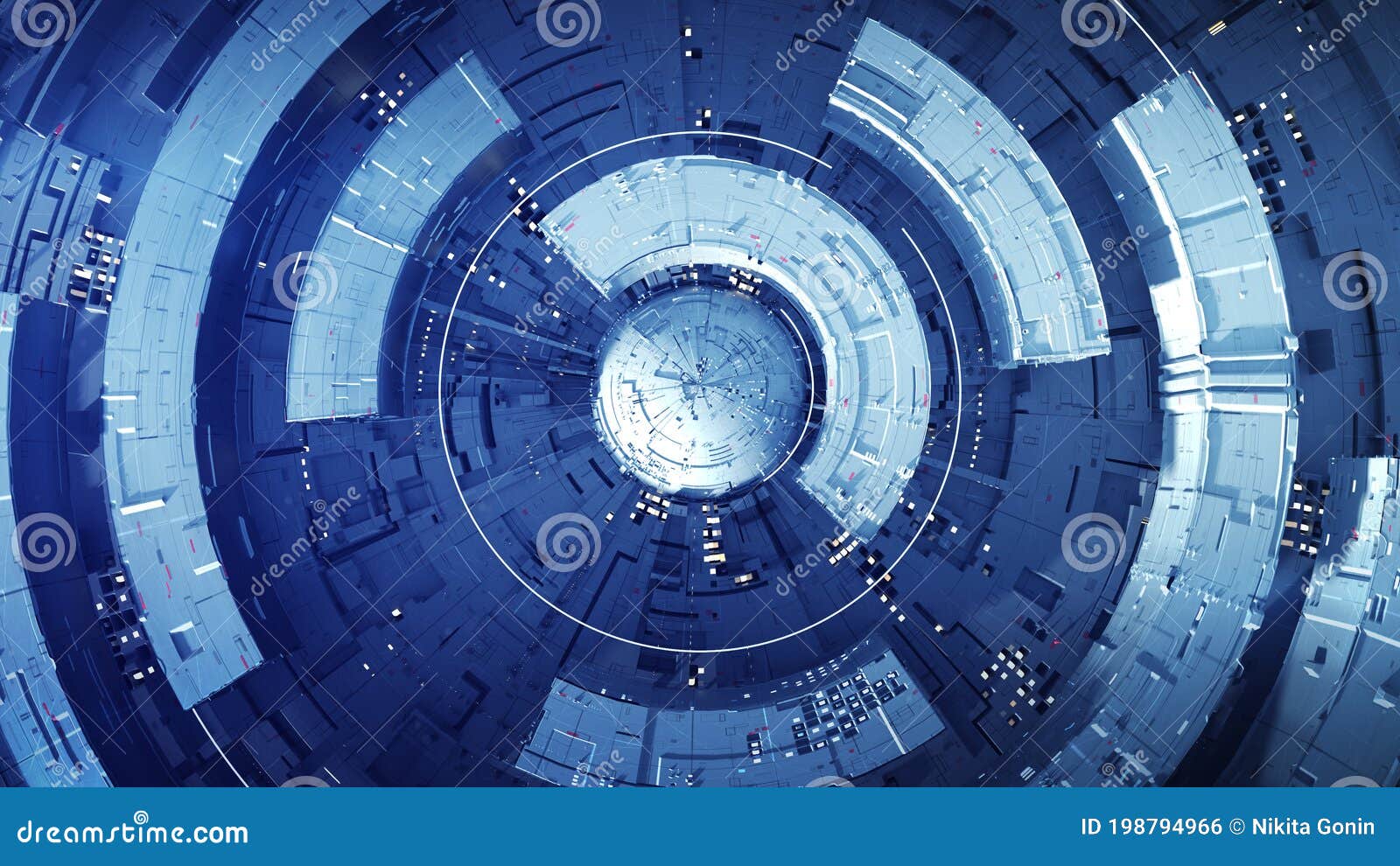 Complex Blue Circle Mesh with LEDs 3D Render Illustration Stock ...