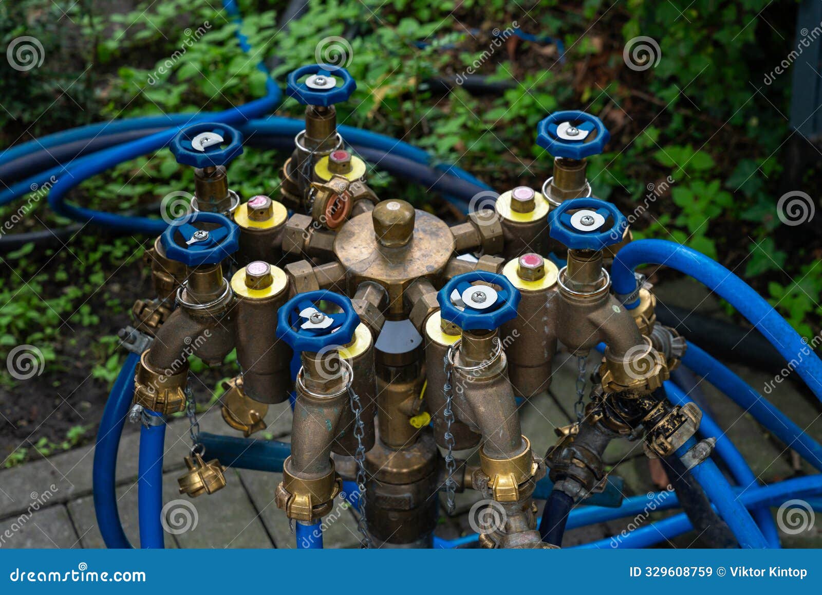 Complex Brass Water Distribution System with Multiple Valves in a ...