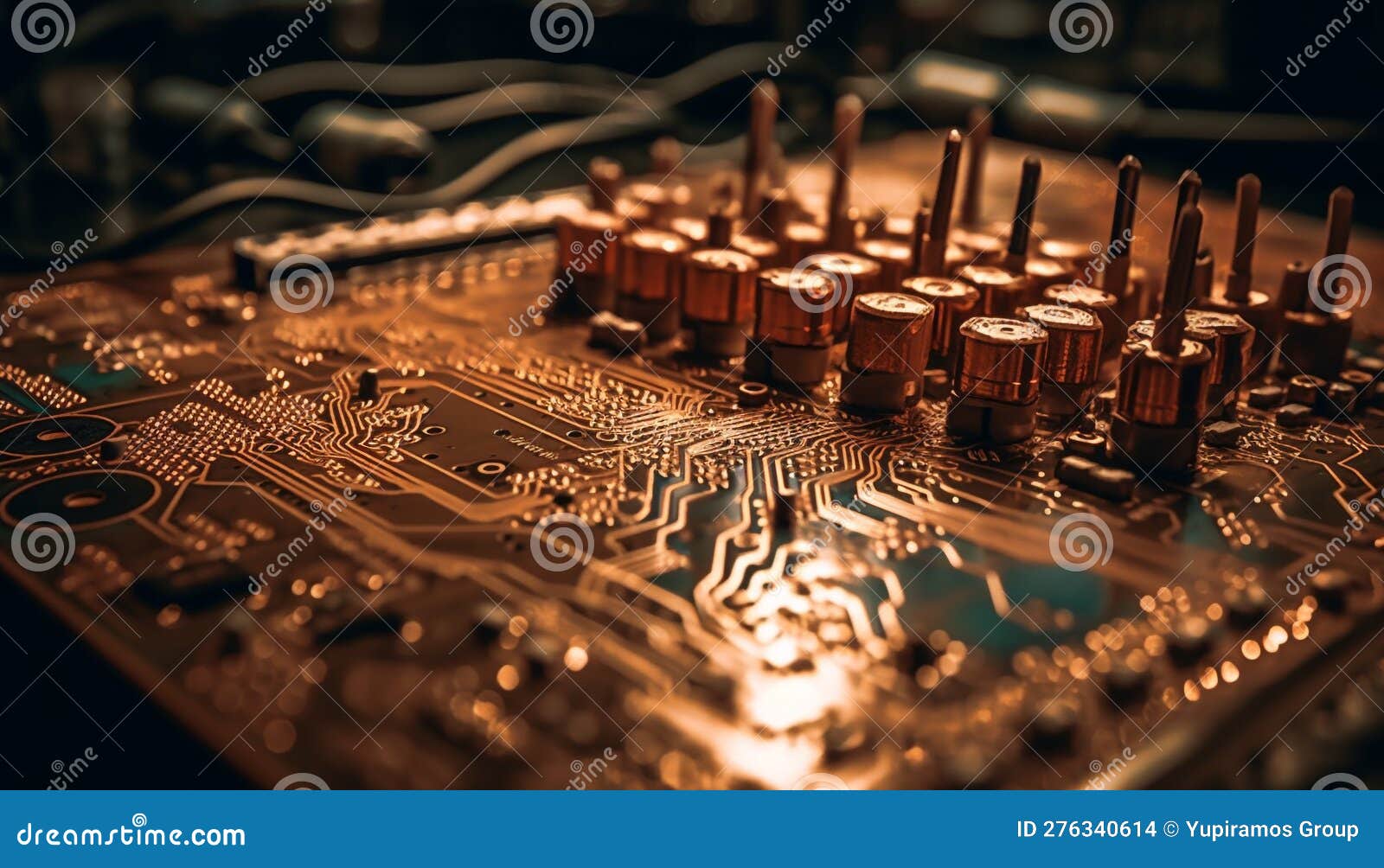 Complex Circuit Board with Computer Chips in Rows Generated by AI Stock ...