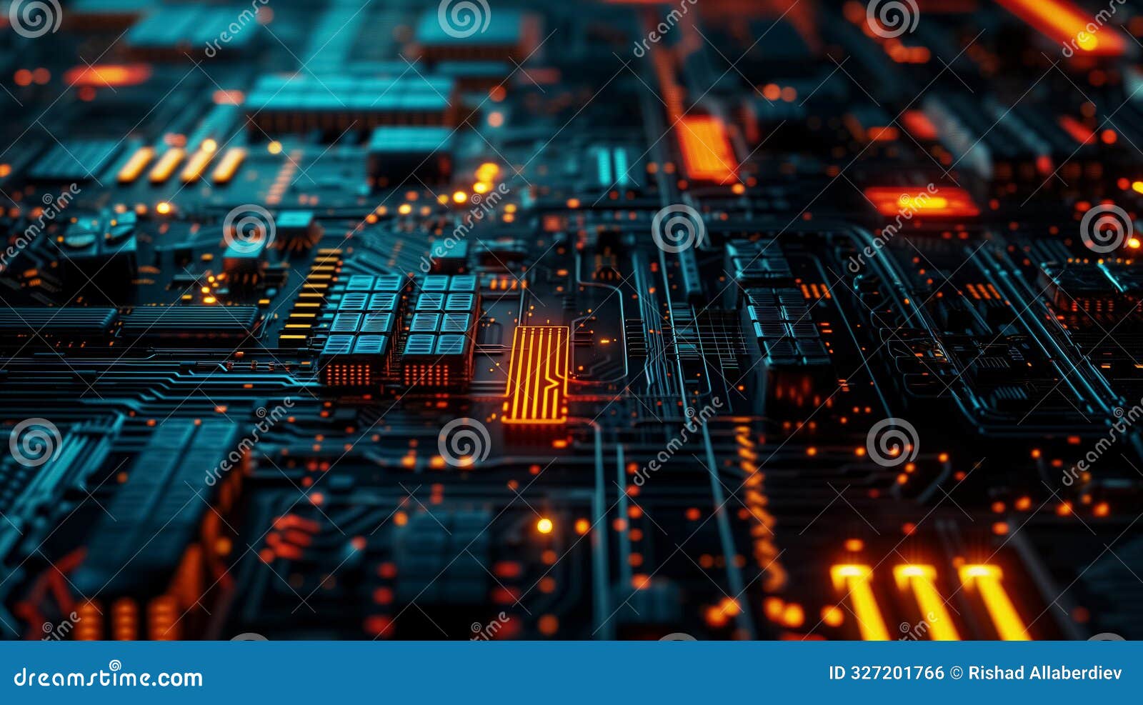 Complex Circuit Board with Glowing Red Paths Stock Illustration ...