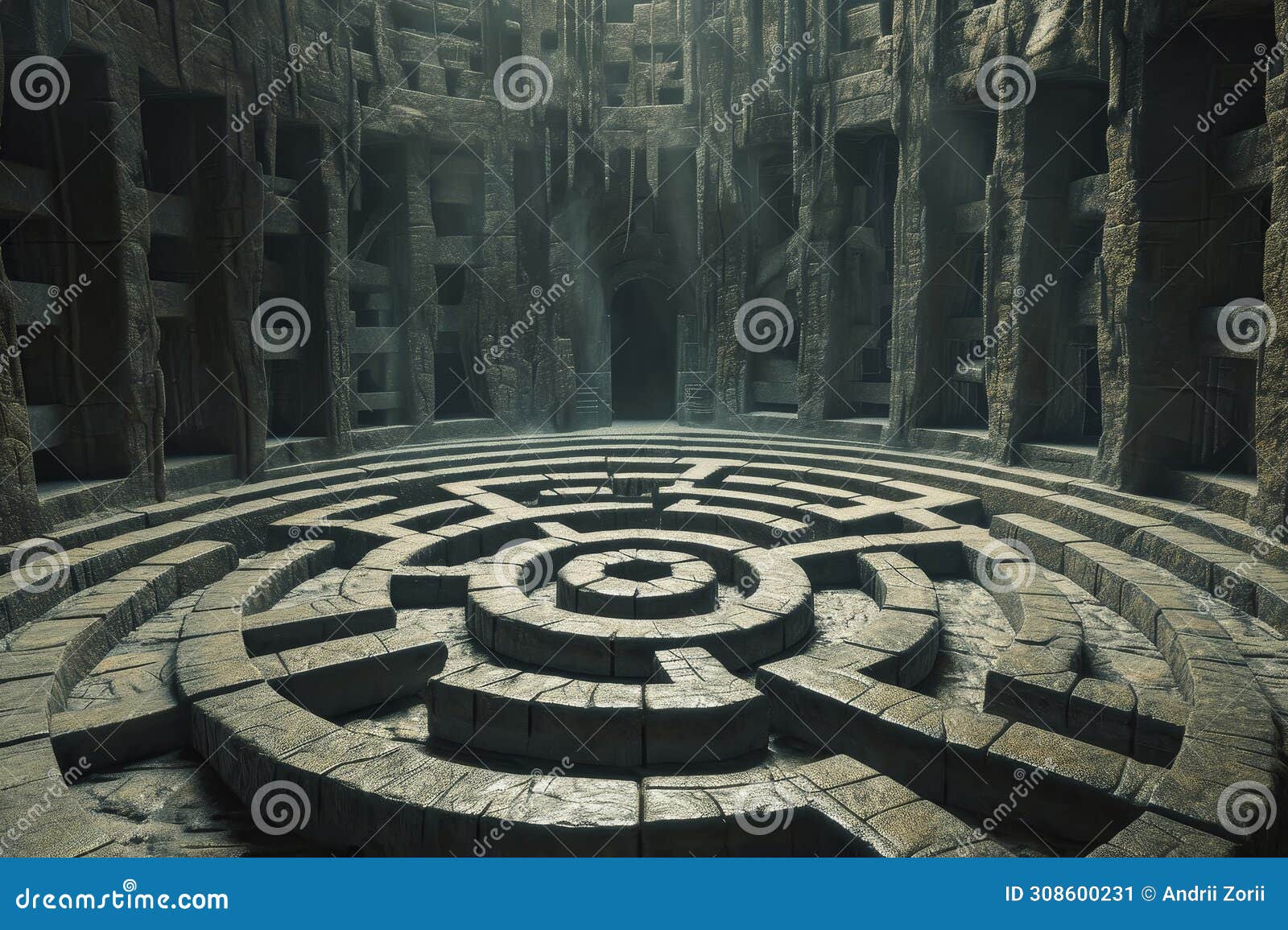 Complex Circular Labyrinth Made of Stone, Symbolizing Challenge and ...