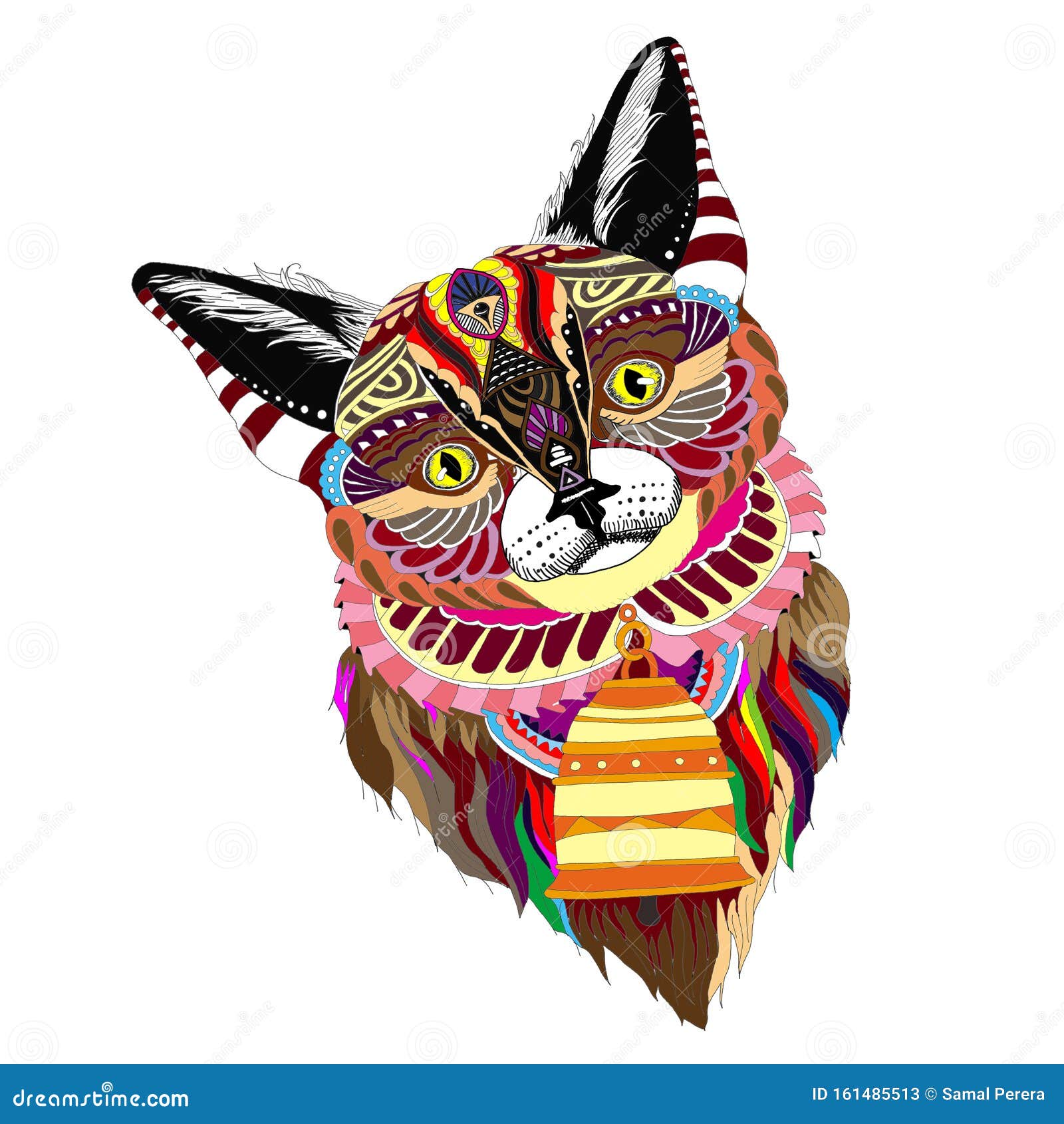 Complex Colored Cute Well Design Playful Cat Vector Clipart Stock Image ...