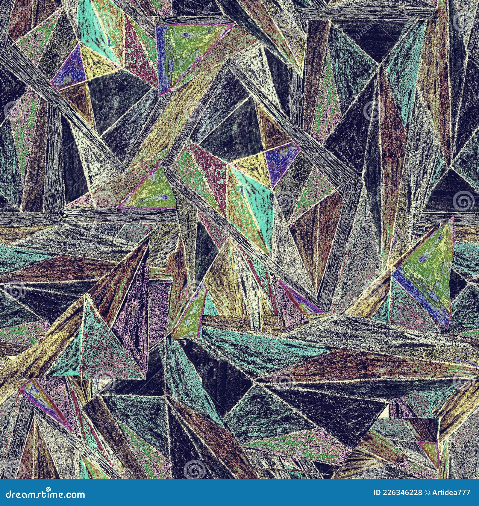Complex Colors Seamless Texture with Pencil Textured Triangle Forms ...