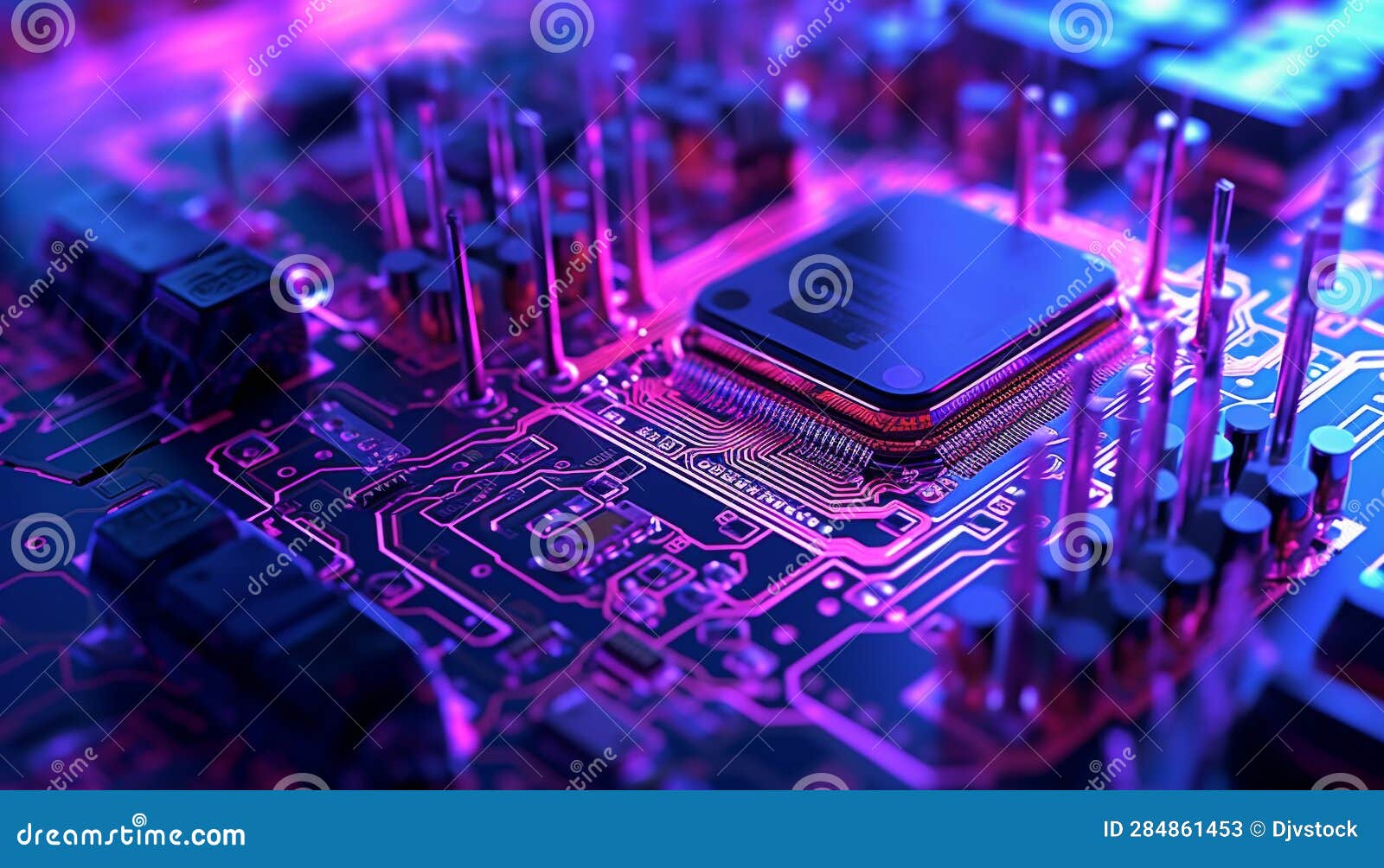 Complex Computer Circuit Board with Selective Focus on Electrical ...