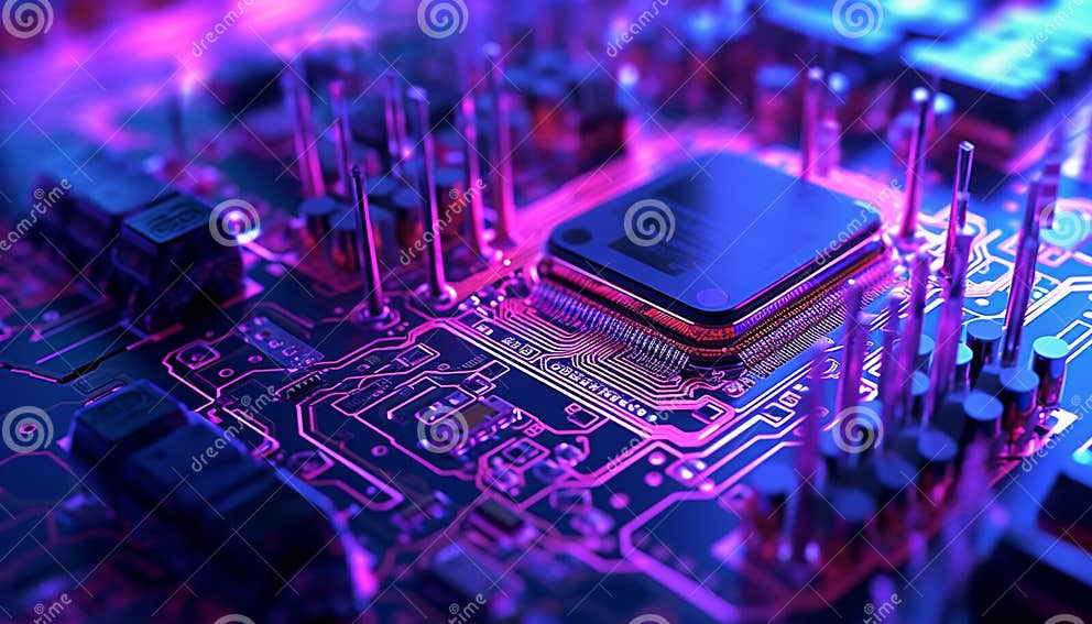 Complex Computer Circuit Board with Selective Focus on Electrical ...
