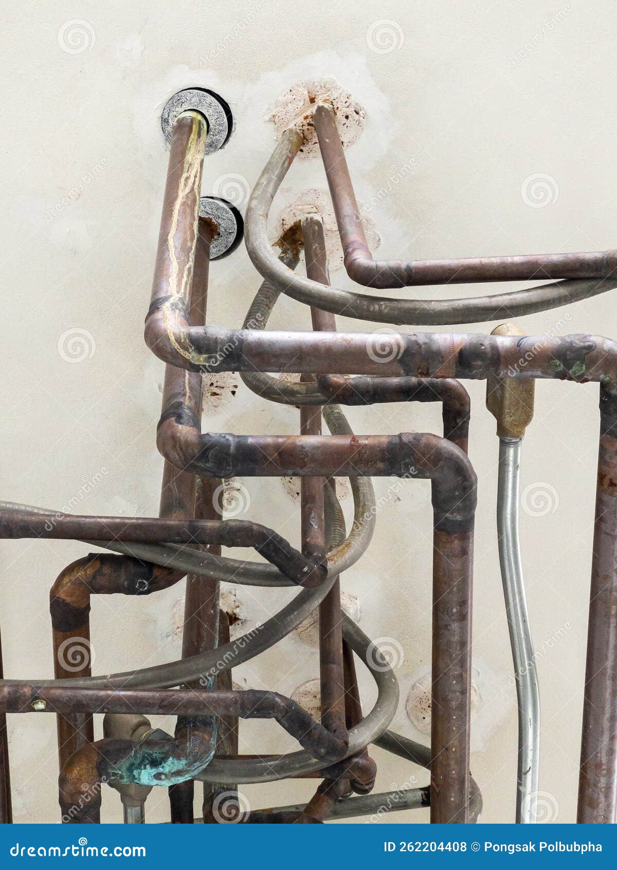 The Complex Copper Pipes of the Air Conditioning System Stock Photo ...