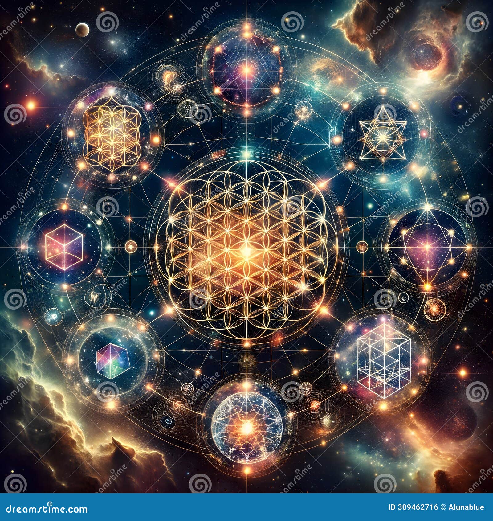A Complex Cosmic Theme with Sacred Geometry Elements. Stock Photo ...
