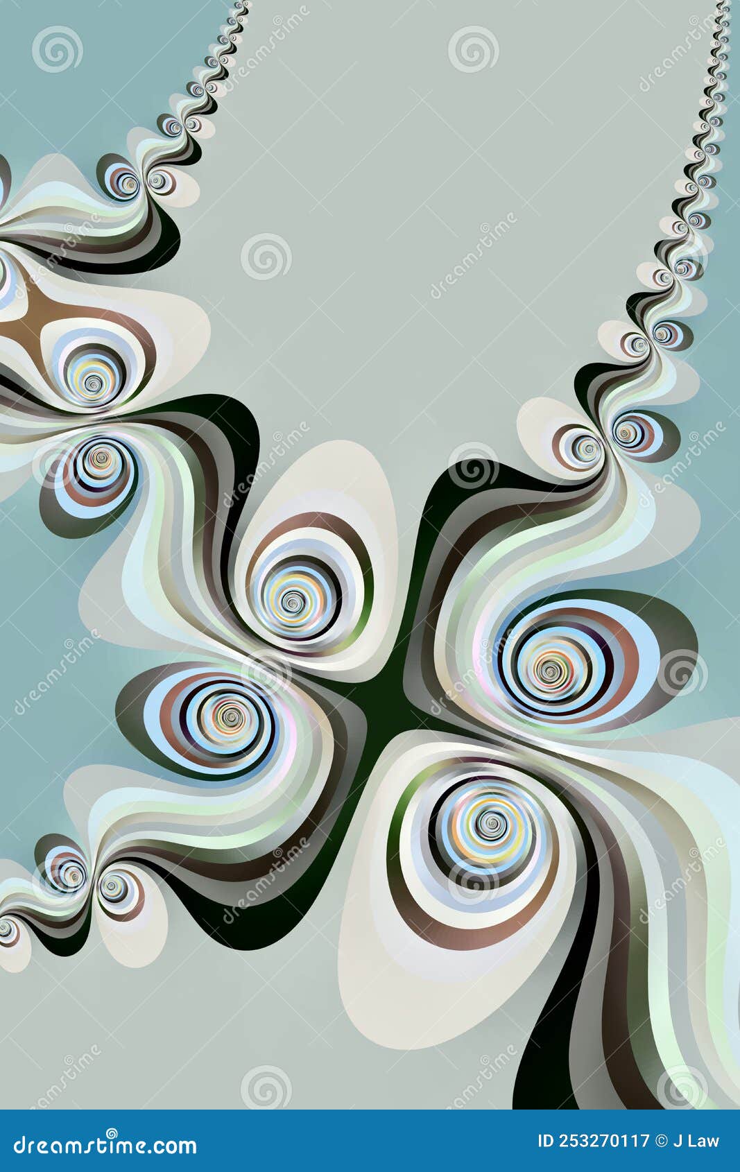 Complex Curved Design 3D Fractal Structure in Blue Beige Brown and Blue ...