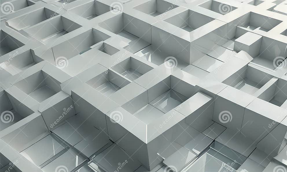 Complex 3D Geometric Pattern White Cubes and Rectangles, Arranged in ...