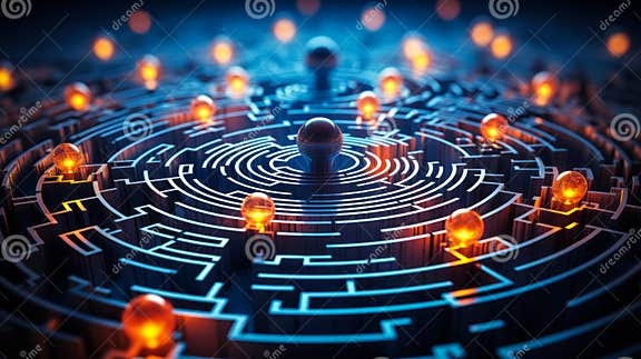 Complex 3D Labyrinth with Glowing Pathways and Spherical Obstacles ...