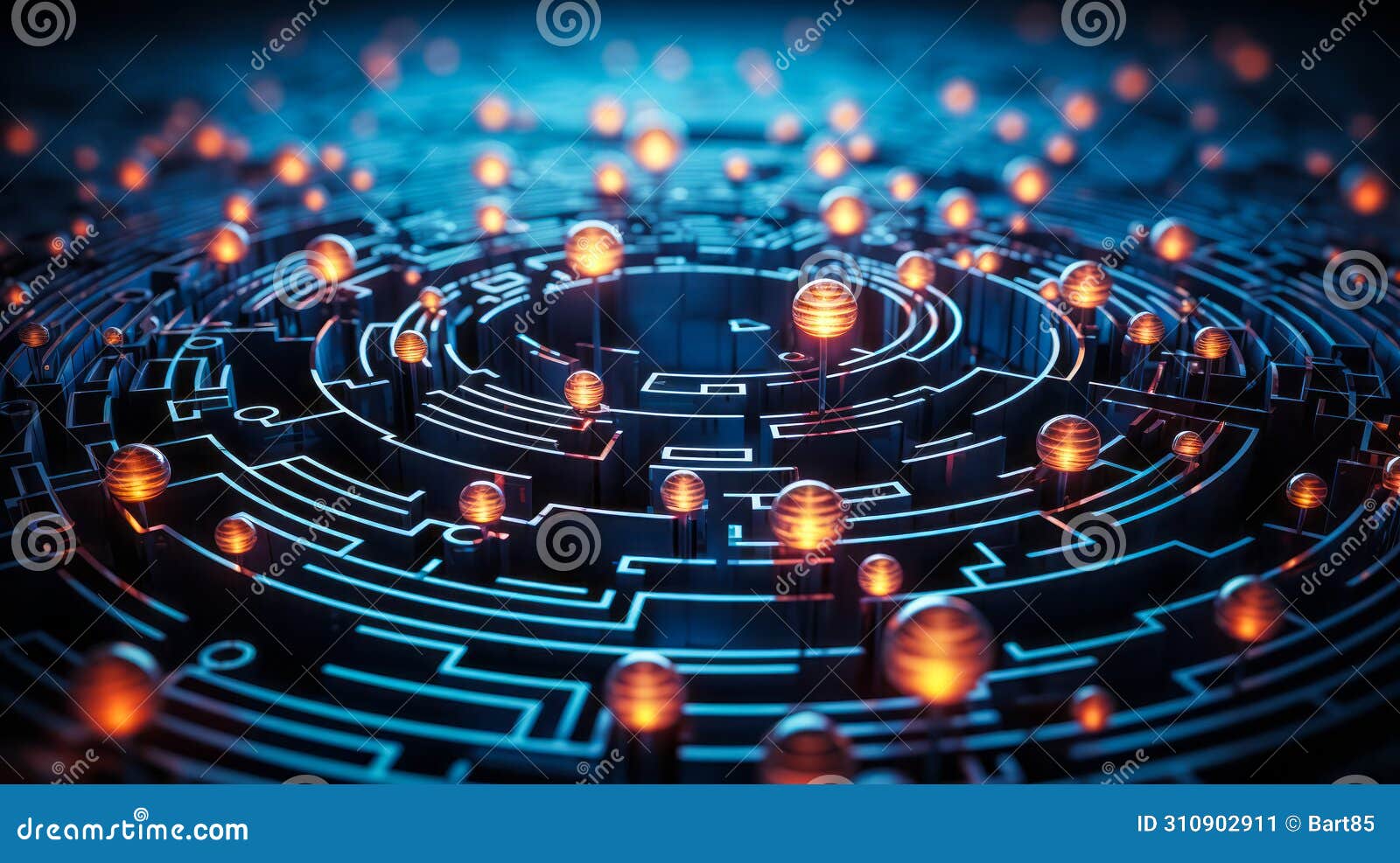 Complex 3D Labyrinth with Glowing Pathways and Spherical Obstacles ...