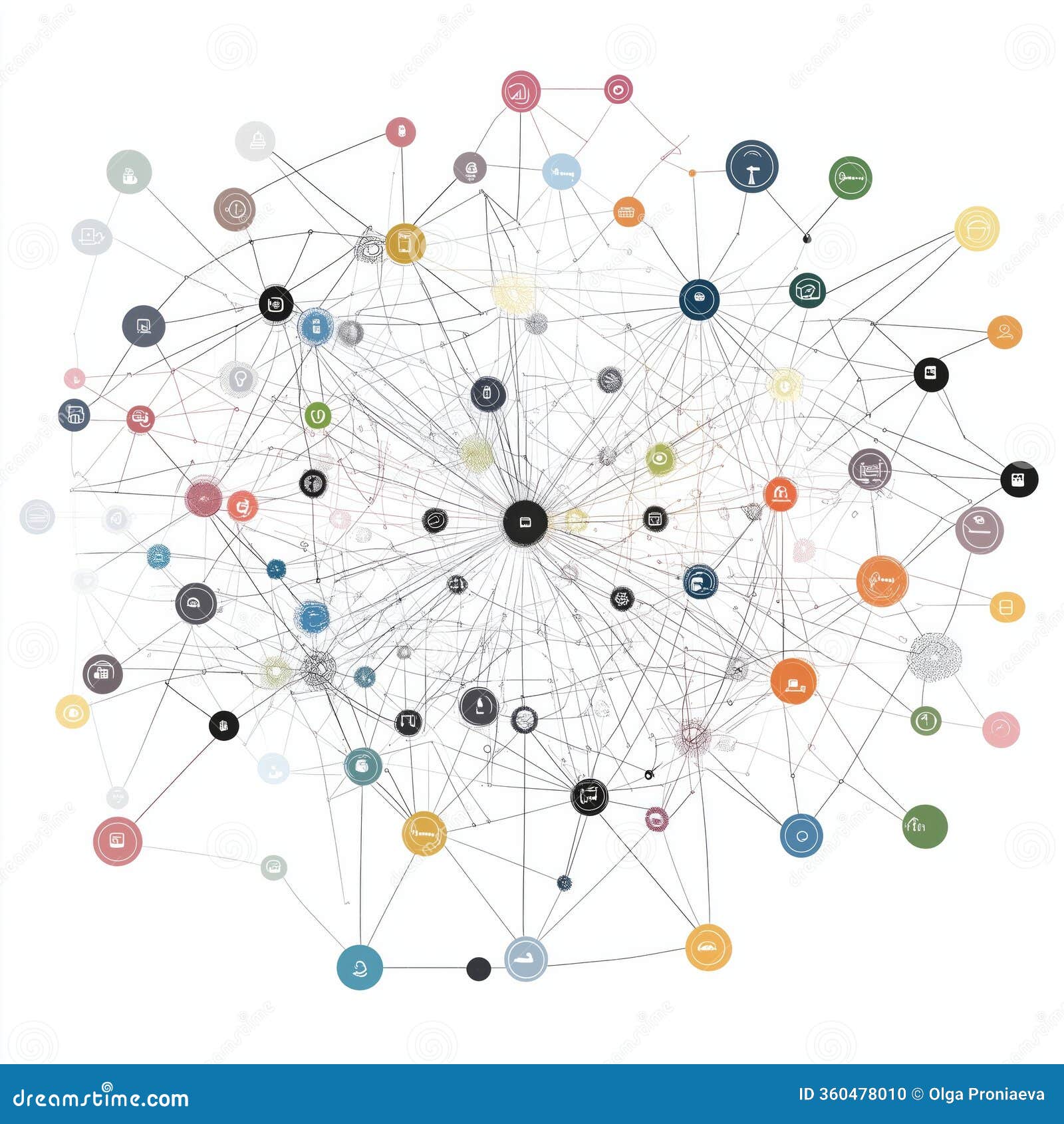 Complex Data Network Visualization with Color-coded Nodes and Interconnected Pathways Stock ...
