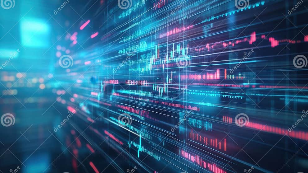 Futuristic Data Stream Flowing on Digital Display Showing Charts and ...