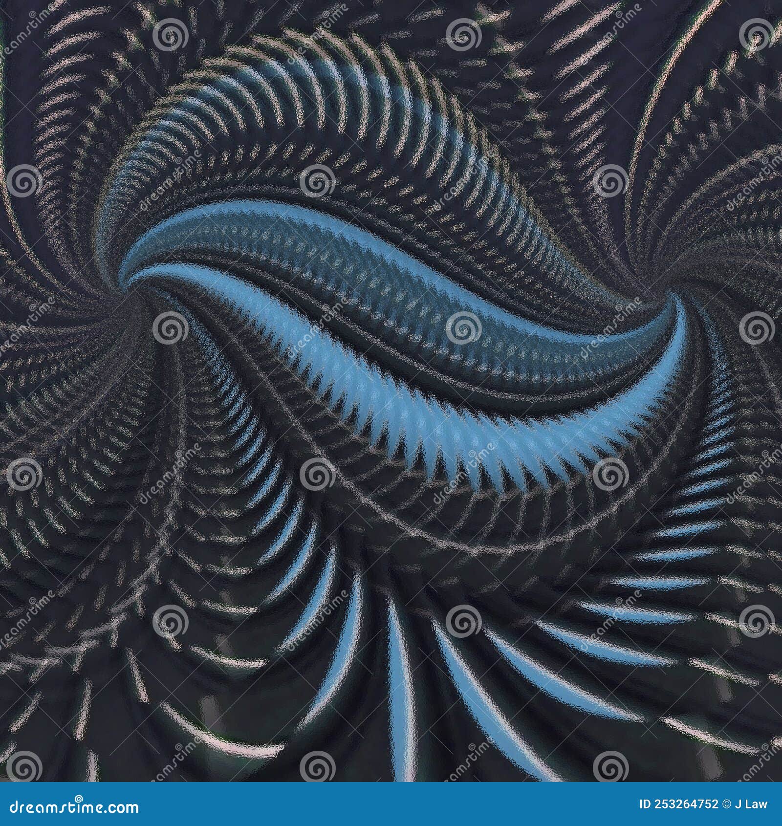 Complex Design 3D Fractal Structure in Blue and Grey on a Black ...