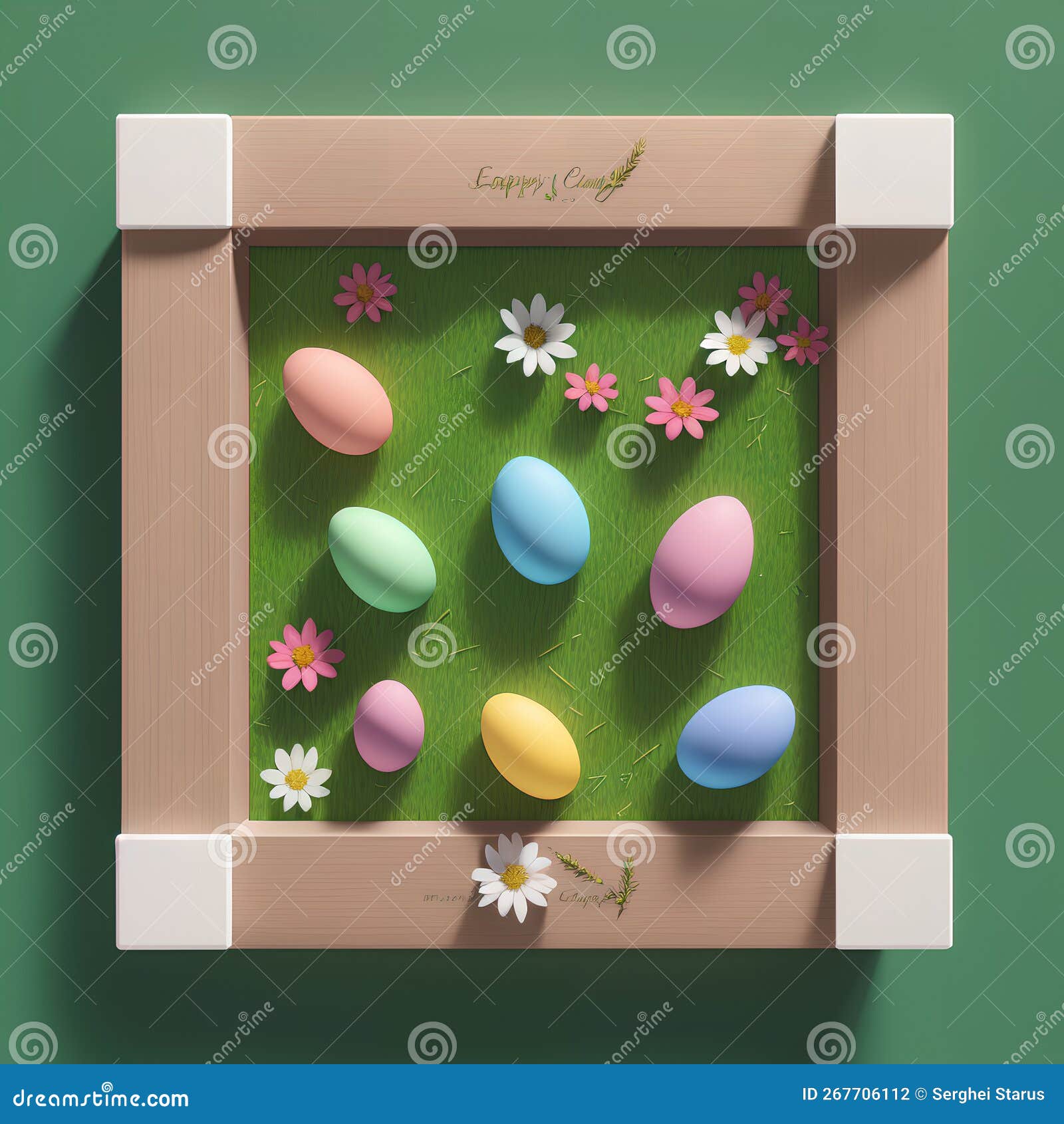 Complex Easter Decorative Wooden Frame with Eggs, Flowers and Green ...
