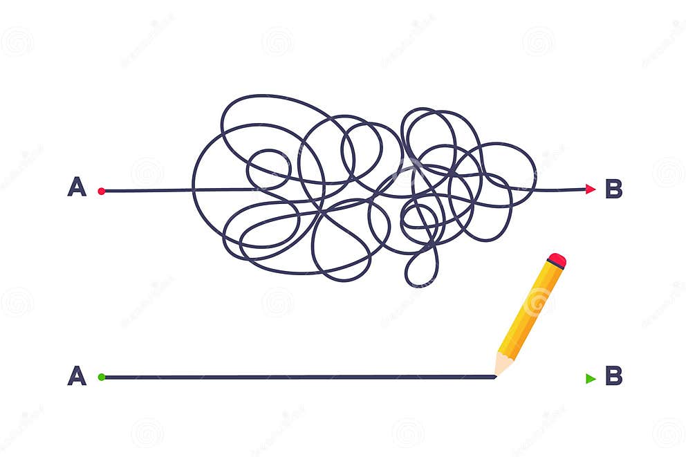 Complex And Easy Simple Way From Point A To B Vector Illustration Stock Vector Illustration 