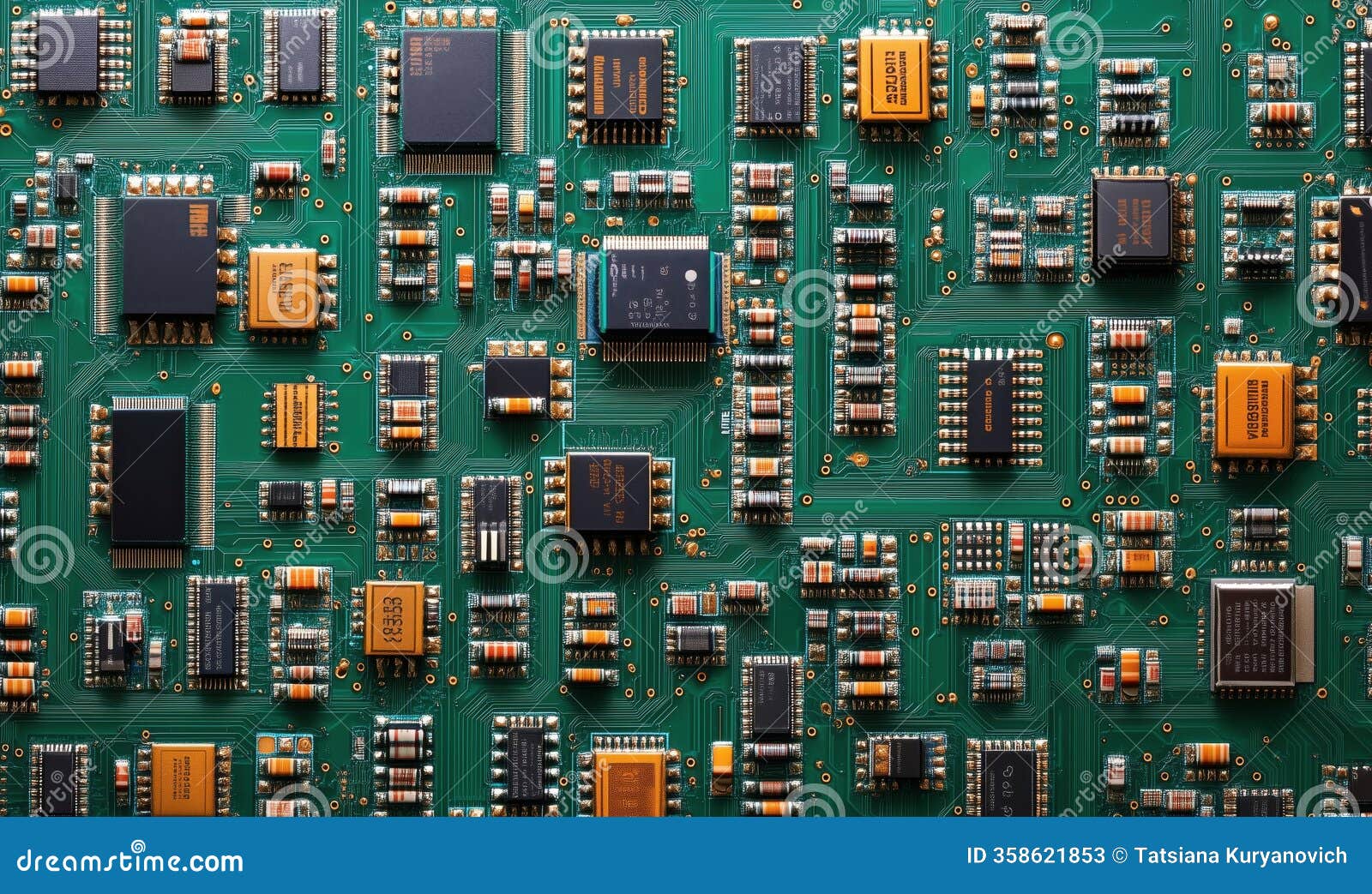 Complex Electronic Circuit Board with Integrated Circuits, Capacitors ...